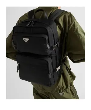 Prada Logo Plaque Zipped Backpack