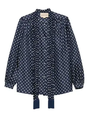 VALENTINO Valentino Polka Dot Tassel Ruffle Shirt