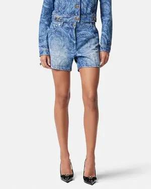 Versace Barocco Pattern Denim Shorts