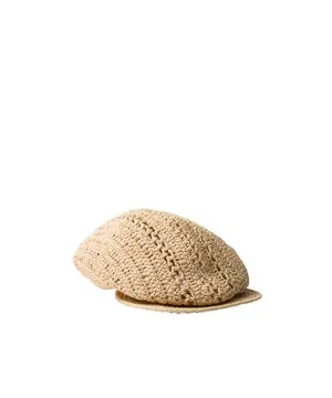 Prada Crocheted Cap With Enameled Triangle Logo - Natural