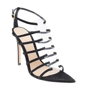 GIANVITO ROSSI Suede Strappy High Heel Sandals With Transparent Detail