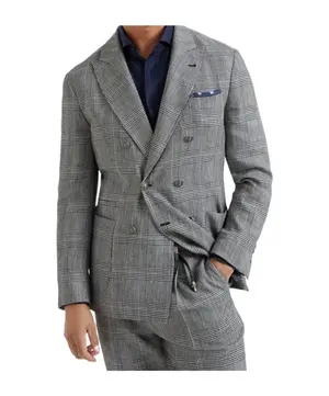 Brunello Cucinelli Double-breasted Prince Of Wales Blazer - Black