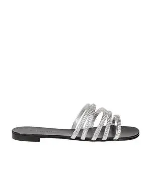 GIUSEPPE ZANOTTI Crystal Embellished Flat Sandals - Gray