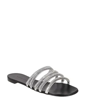 GIUSEPPE ZANOTTI Crystal Embellished Flat Sandals - Gray