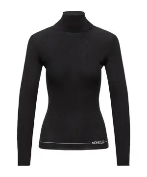 Moncler Ribbed Turtleneck Long Sleeve Top - Black