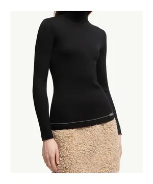 Moncler Ribbed Turtleneck Long Sleeve Top - Black