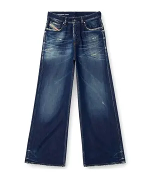 DIESEL® Frayed Wide-leg Jeans - Dark Blue