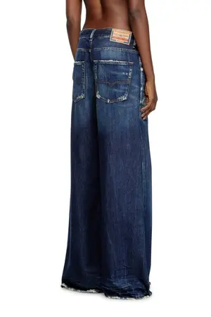 DIESEL® Frayed Wide-leg Jeans - Dark Blue