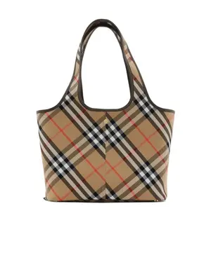 Burberry Small Checked Top Handle Bag - Sand-colored