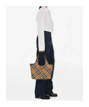 Burberry Small Checked Top Handle Bag - Sand-colored