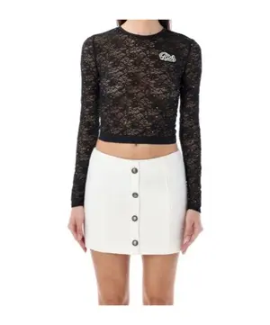 Alessandra Rich Long-sleeved Crewneck Lace T-shirt