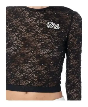 Alessandra Rich Long-sleeved Crewneck Lace T-shirt