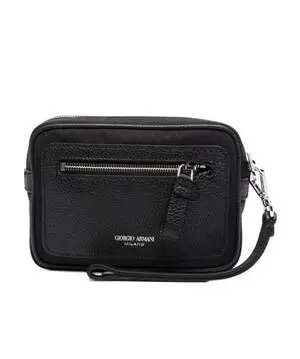 Giorgio Armani Engraved-logo Leather Tote - Black