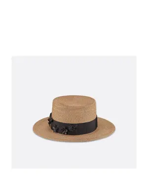 Dior Boater Hat With Floral Embellishments