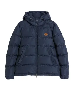 Valentino Garavani Zip-up Hooded Down Jacket With Vlogo Patch - Blue
