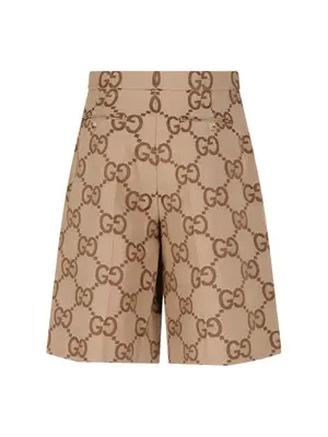 Gucci Jumbo Gg Monogram Tailored Shorts - Camel/ebony
