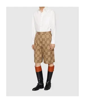 Gucci Jumbo Gg Monogram Tailored Shorts - Camel/ebony