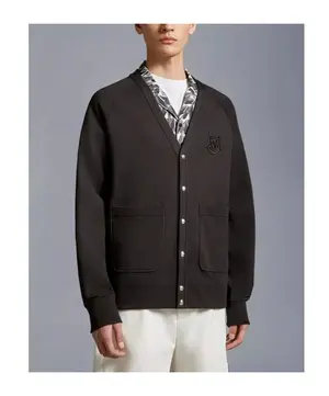 Moncler Embroidered Monogram Cardigan - Black