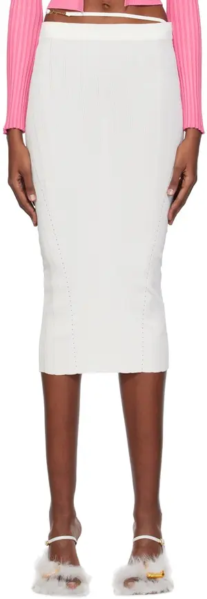 Jacquemus Ribbed Knit Midi Skirt With Cutout Details - White