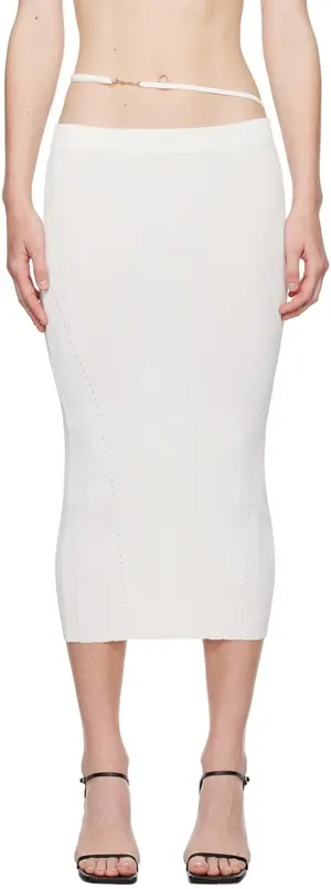 Jacquemus Ribbed Knit Midi Skirt With Cutout Details - White