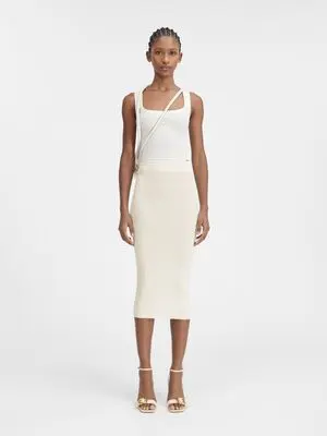 Jacquemus Ribbed Knit Midi Skirt With Cutout Details - White