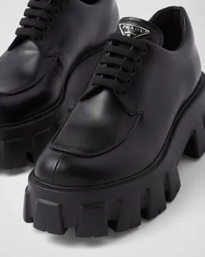 Prada Monolith Brushed Leather Lace-up Shoes