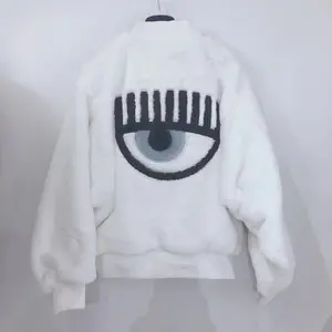 CHIARA FERRAGNI Faux Fur Bomber Jacket With Eye Motif
