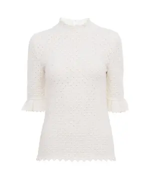 Chloé Short-sleeved Sweater With Mock Neck And Button Detailing - Cream White