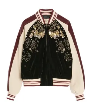 Valentino Garavani Embroidered Velour Bomber Jacket - Black