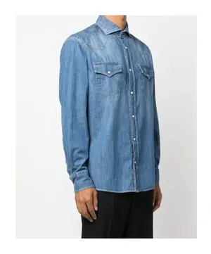 Brunello Cucinelli Button-up Straight Hem Denim Shirt