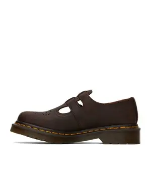 Dr. Martens Mary Jane Buckled Shoes With Perforation And Gold Tone Hardware - Brown