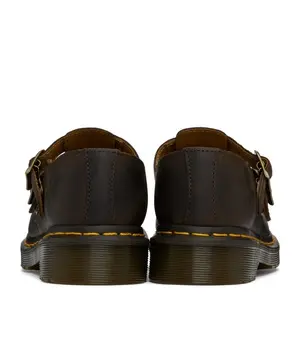 Dr. Martens Mary Jane Buckled Shoes With Perforation And Gold Tone Hardware - Brown