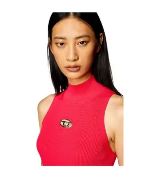 DIESEL® M-monervax Mock Neck Ribbed Dress - Red