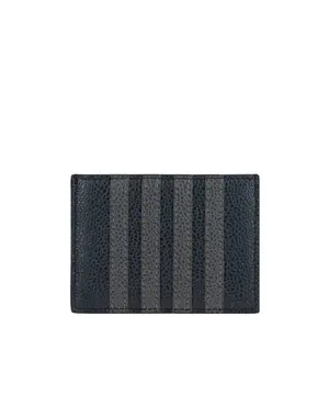 Thom Browne Logo Printed Striped Card Holder - Black