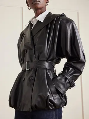Magda Butrym Leather Hooded Belted Jacket