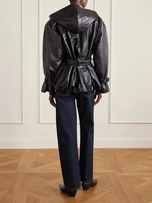 Magda Butrym Leather Hooded Belted Jacket
