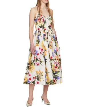 Dolce & Gabbana Floral Print Halter Neck Calf-length Dress
