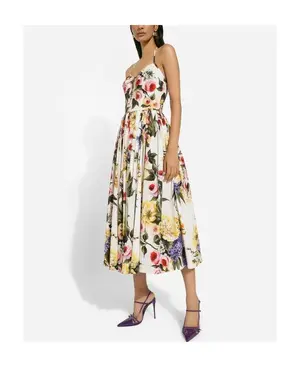 Dolce & Gabbana Floral Print Halter Neck Calf-length Dress