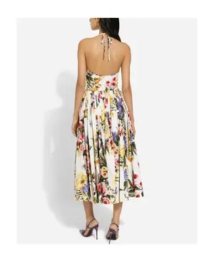 Dolce & Gabbana Floral Print Halter Neck Calf-length Dress