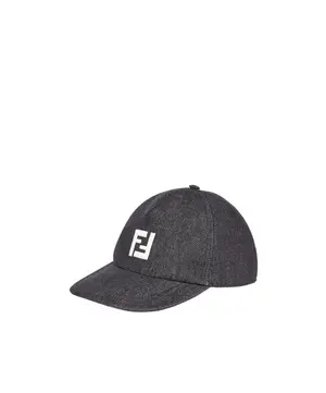 Fendi Ff Embroidered Denim Baseball Cap - Black