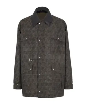 Fendi Ff Jacquard Spread Collared Coat - Brown