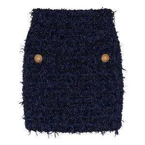 Balmain Button-detailed Tweed Mini Skirt - Midnight Blue