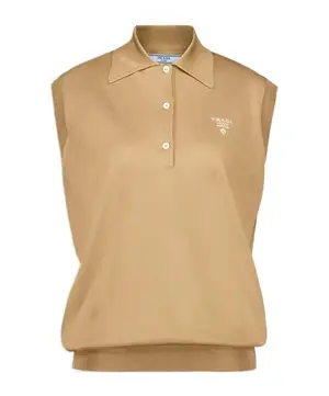 Prada Sleeveless Knitted Polo Shirt - Camel Brown