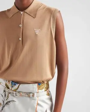 Prada Sleeveless Knitted Polo Shirt - Camel Brown