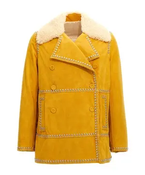 WALES BONNER Embellished Suede Jacket With Shearling Collar