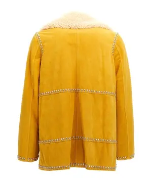 WALES BONNER Embellished Suede Jacket With Shearling Collar