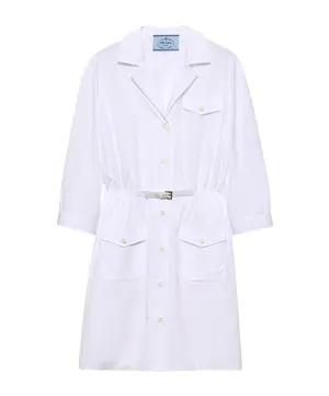Prada Belted Shirt Dress With Three-quarter Sleeves And Patch Pockets