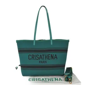 CRISATHENA Large Striped Shoulder Bag With Detachable Strap