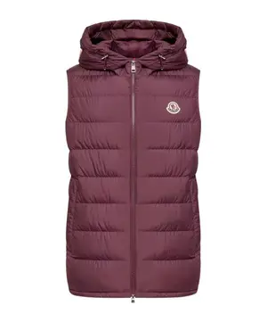 Moncler Logo Patch Zip-up Hooded Gilet - Burgundy