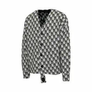 We11Done Monogram Jacquard Knit Cardigan - Gray